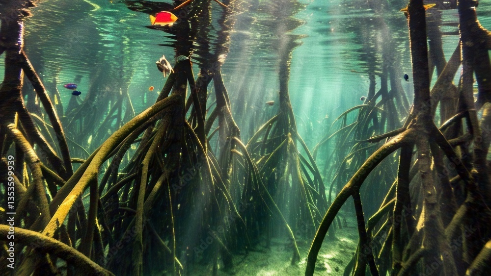 4K HD High-Quality Mangrove Tree Over & Underwater View – Stunning ...