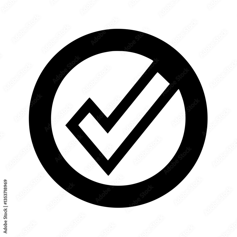 Checkmark symbol A bold outline creates a circle with a thick check ...