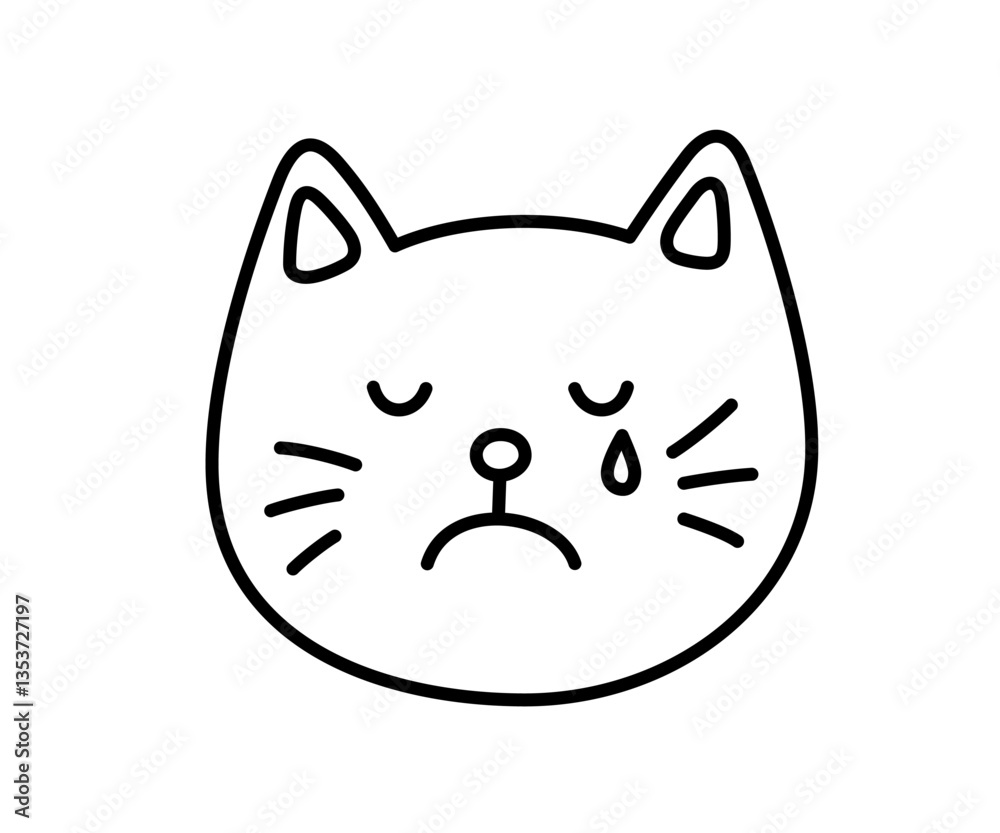 Cute doodle cry cat face icon. Sad crying cat. Kitty kawaii emoji. Hand ...
