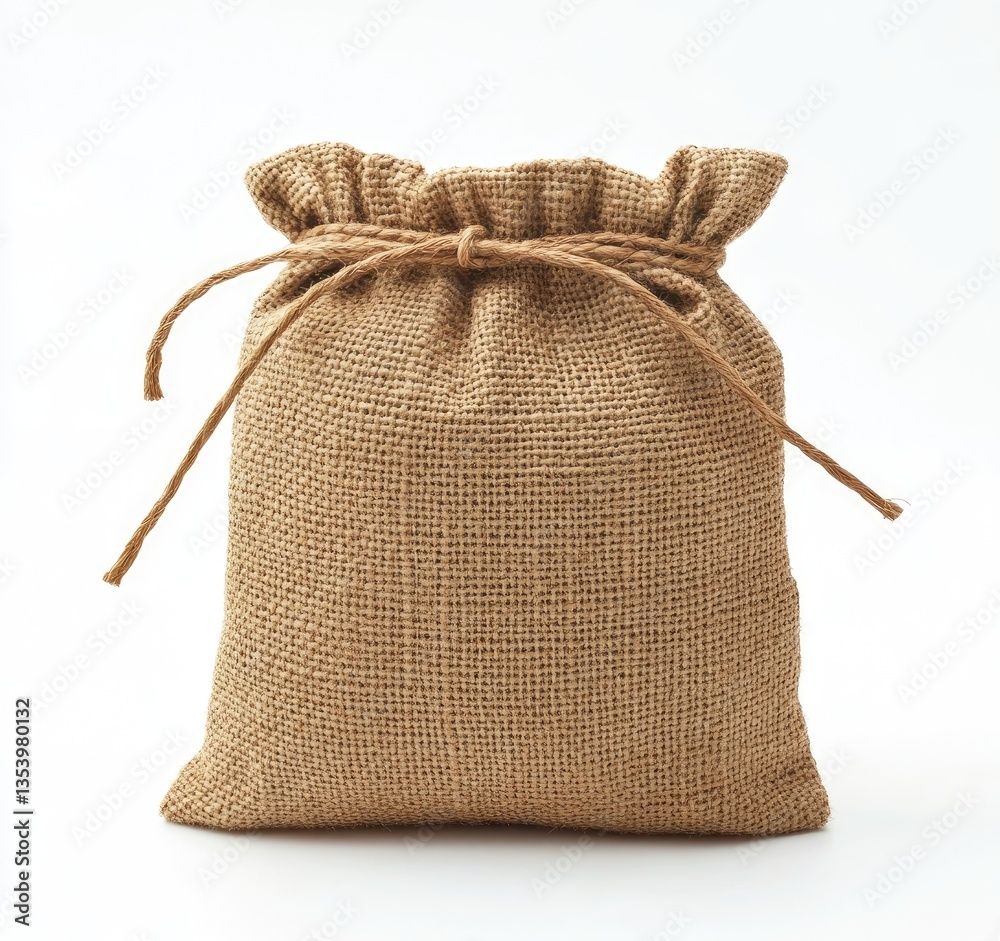 Simple, natural burlap drawstring bag Stock Photo | Adobe Stock