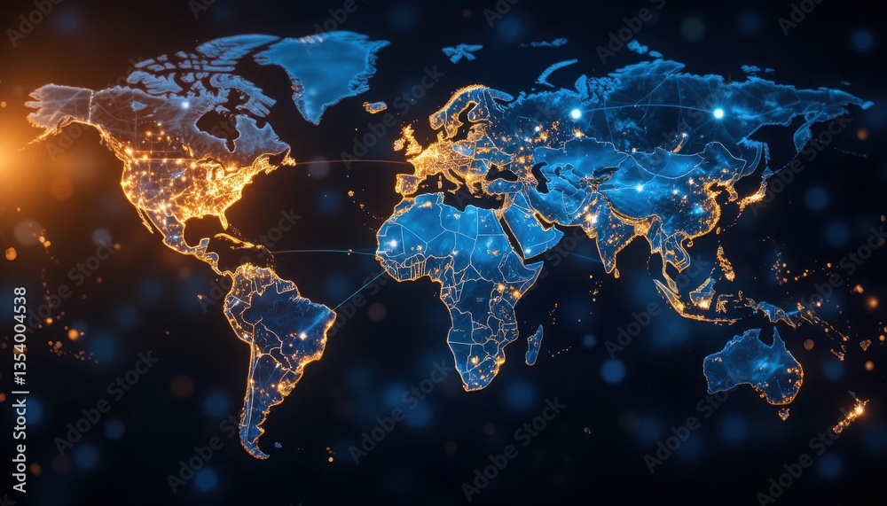 Global Network Visualization Dynamic Map of Interconnected Cities in ...