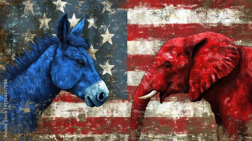 "Democrat and Republican American Political Parties: Blue Donkey and ...