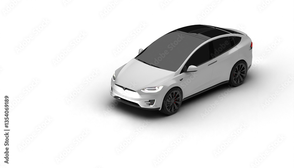 Transparent background, top-down front view of white Tesla Model X ...