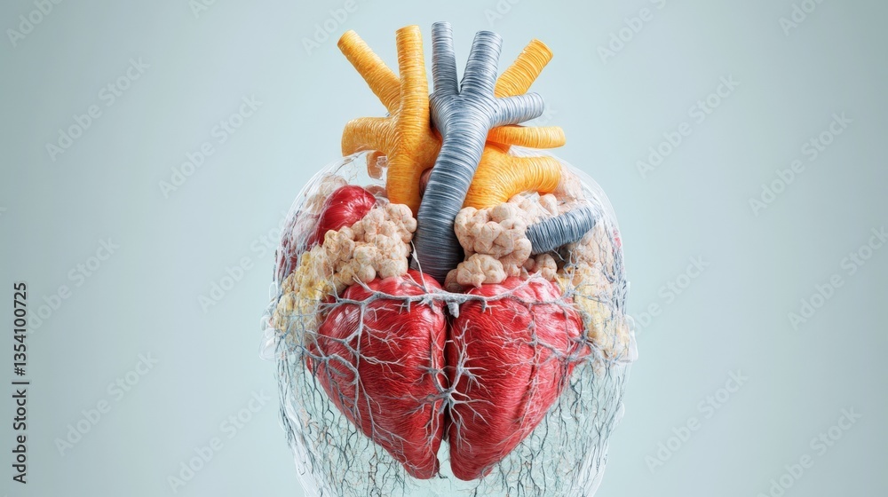 Stylized 3D Human Heart Rende with Visible Blood Vessels and ...