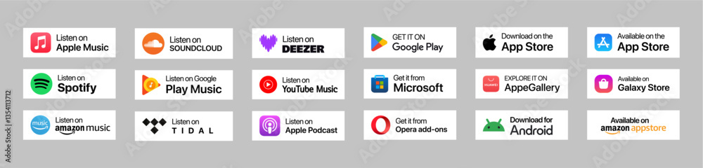 Popular music streaming services with listening badges. Music streaming ...