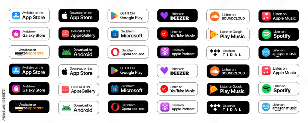 Popular music streaming services with listening badges. Music streaming ...