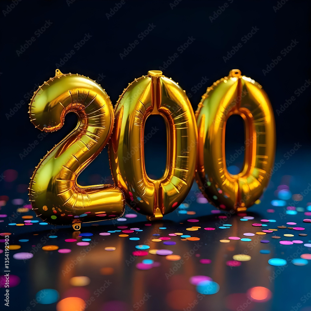 Yellow birthday balloons / anniversary balloon, number 200, black ...