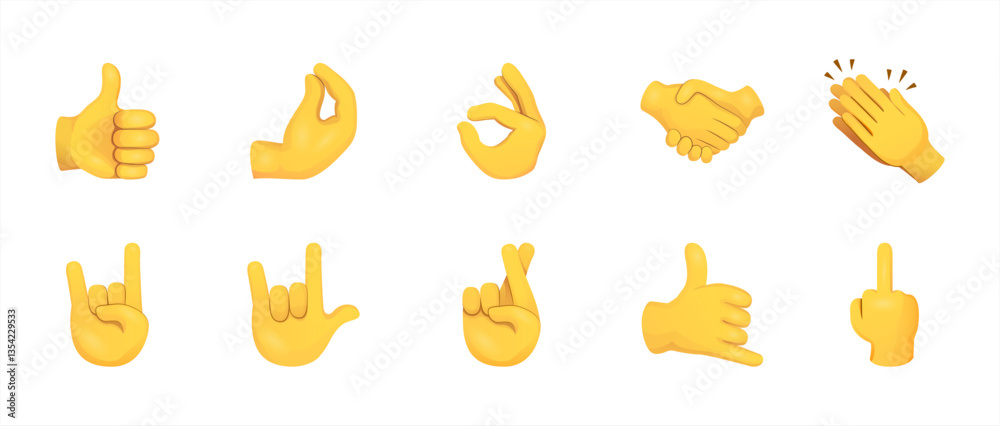 Different hand emojis, gestures, stickers, emoticons flat illustration ...