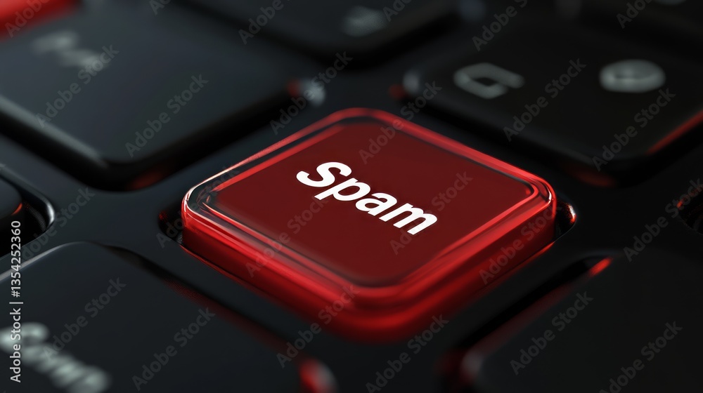 3D red button with "Spam" text in a bold font, integrated into a black ...