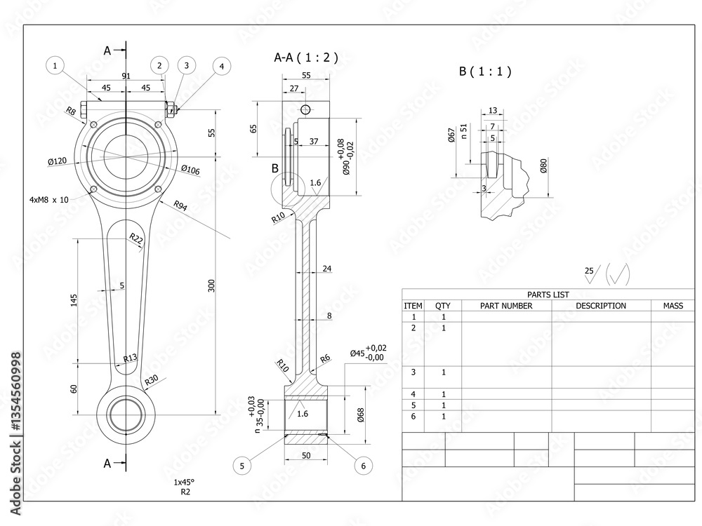 connecting rod technical drawing , structural design strategies, engine ...
