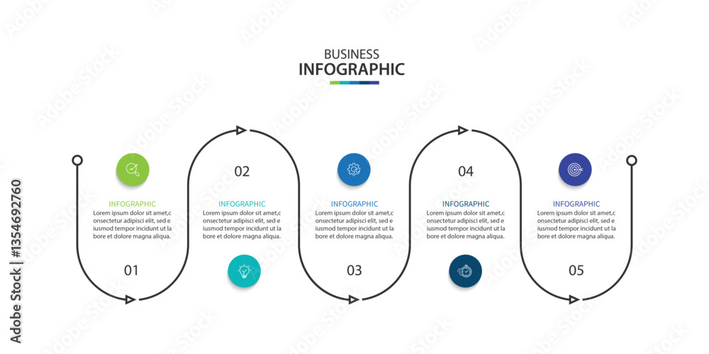 Infographic line curve with 5 option. Business Presentation, Vector ...