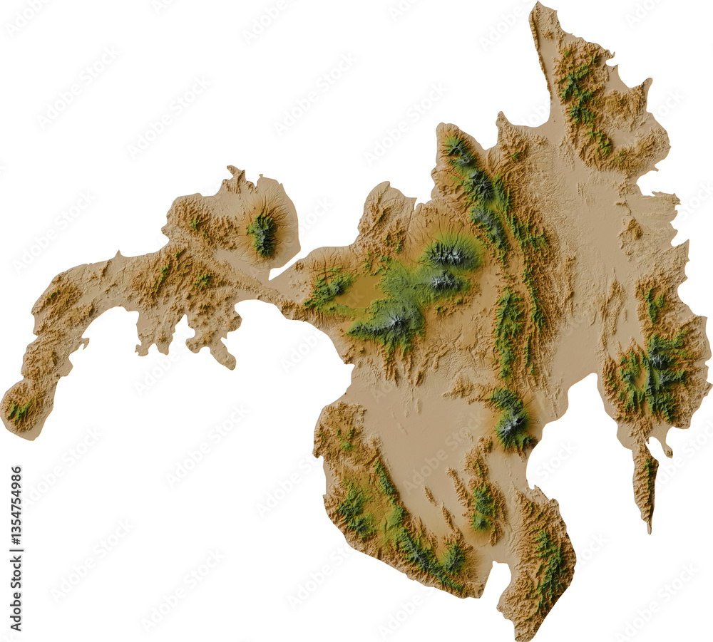 Colored terrain map of Mindanao island in the Philippines (the ...