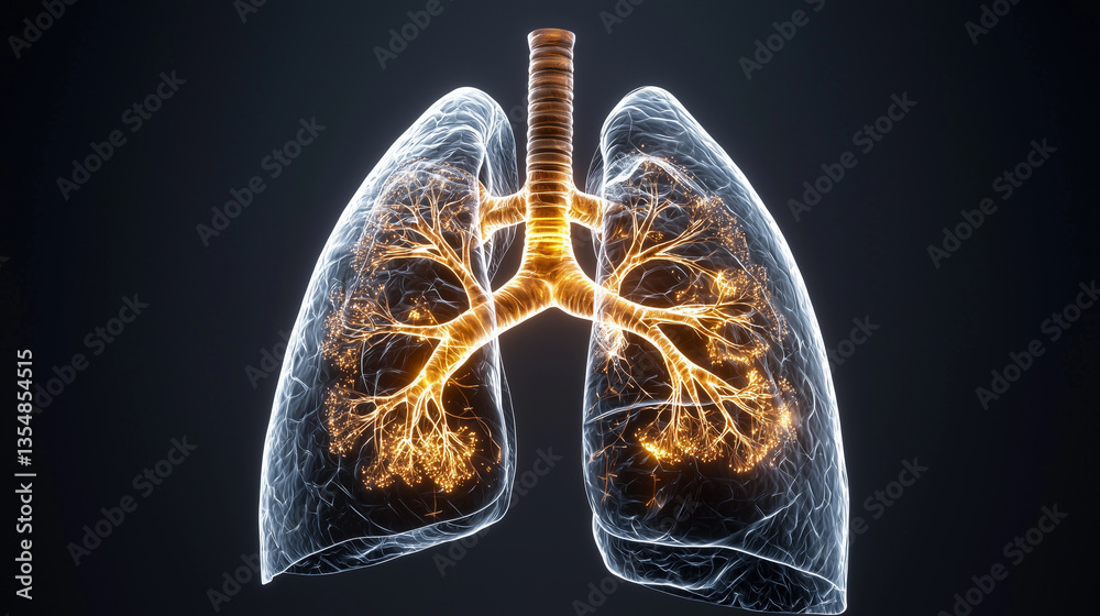 Lung Disease Visualization â Human lungs with glowing capillaries, arteries, and veins ...