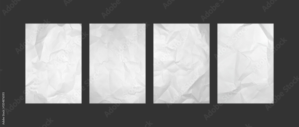 Crumpled paper sheets with wrinkles. Empty white pages with realistic ...