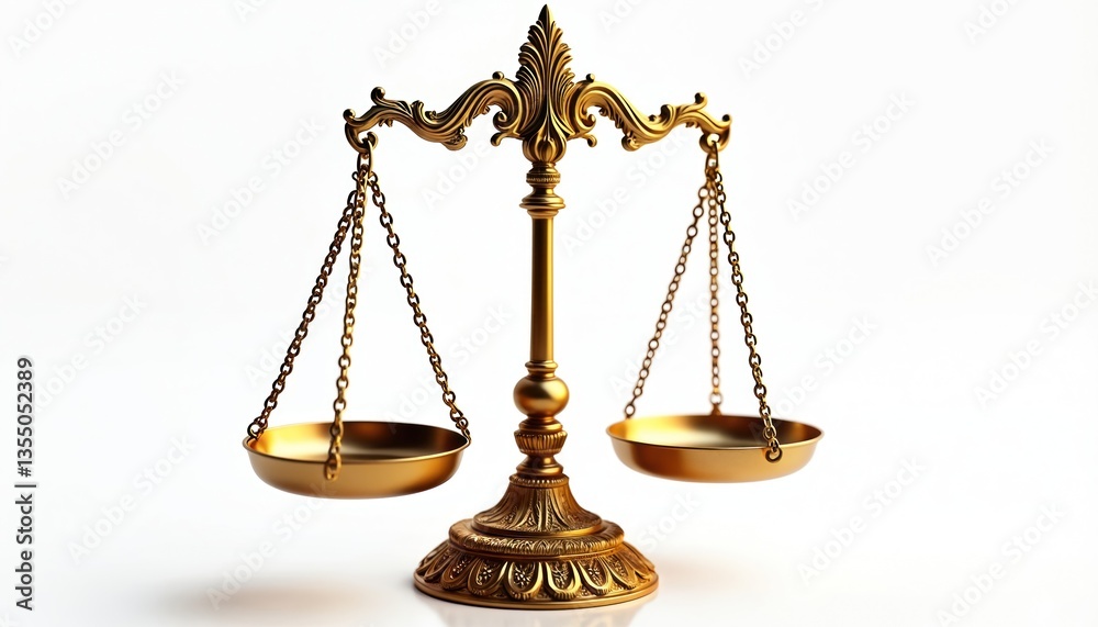 Golden ornate scales of justice on white background. Legal symbol of ...