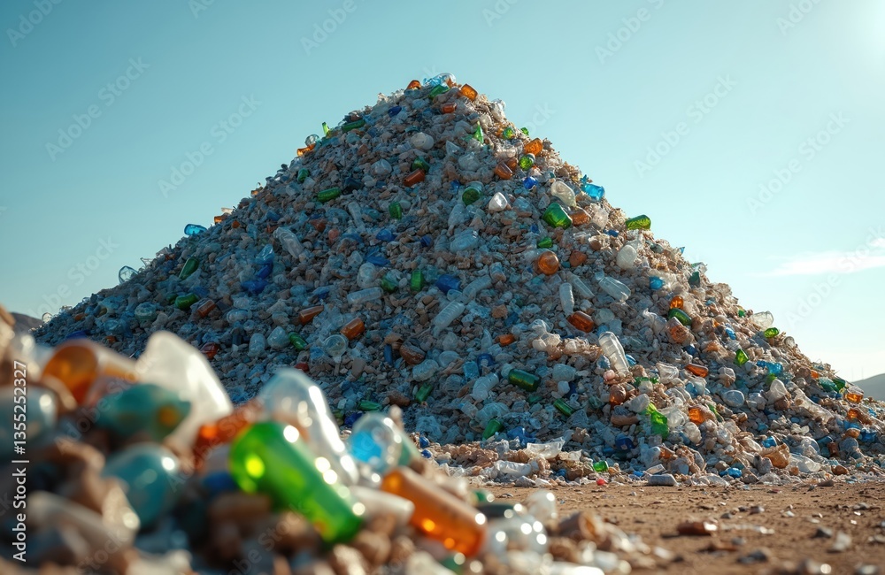 Mountain plastic waste environmental pollution. Bottles, trash, garbage ...
