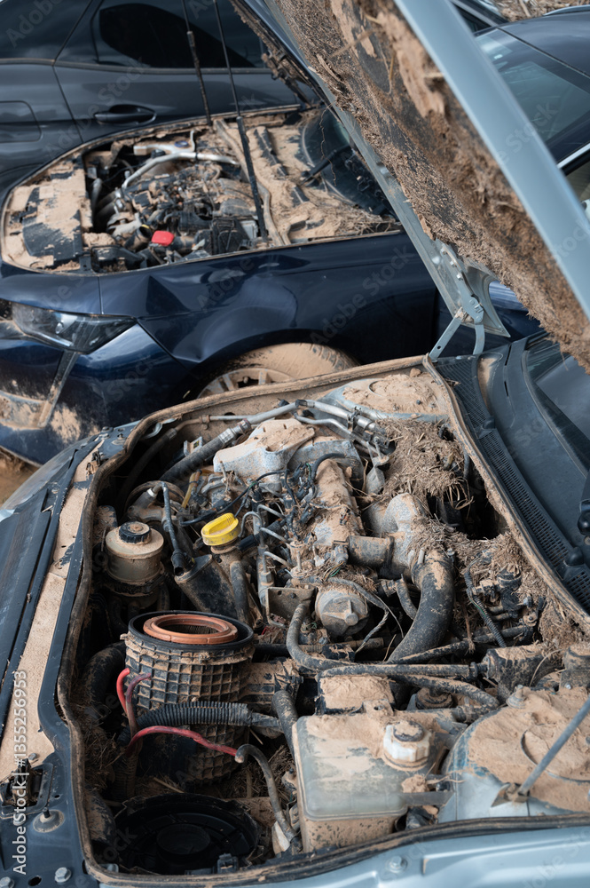 Cars with engines caked in mud after catastrophic DANA floods in ...