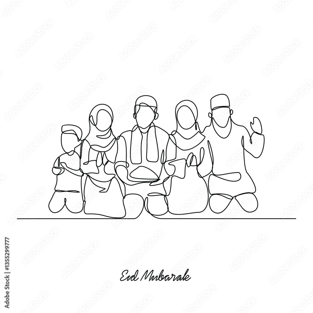 One continuous line drawing of celebration eid mubarak vector ...
