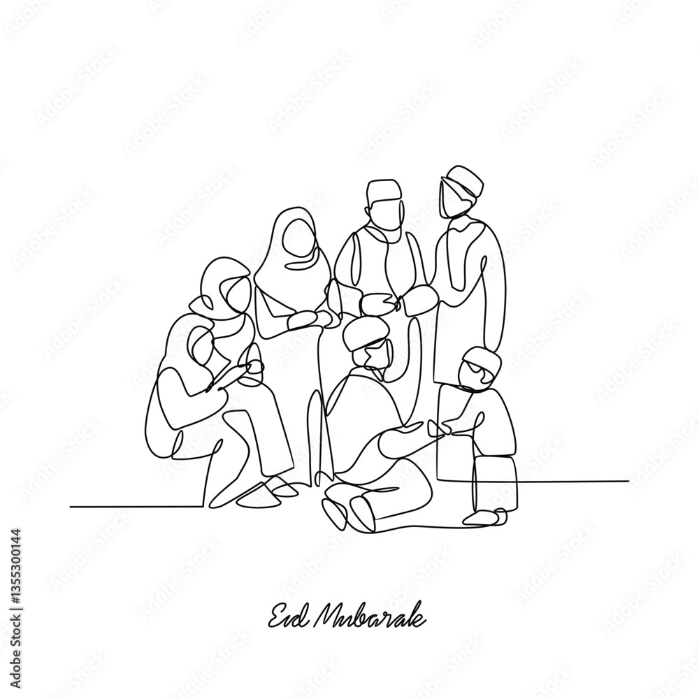 One continuous line drawing of celebration eid mubarak vector ...
