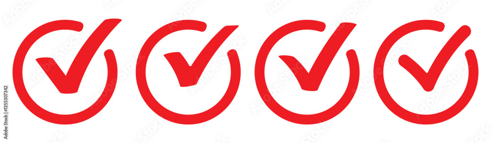 Check mark vector icon set. correct or right tick mark sign. Red ...
