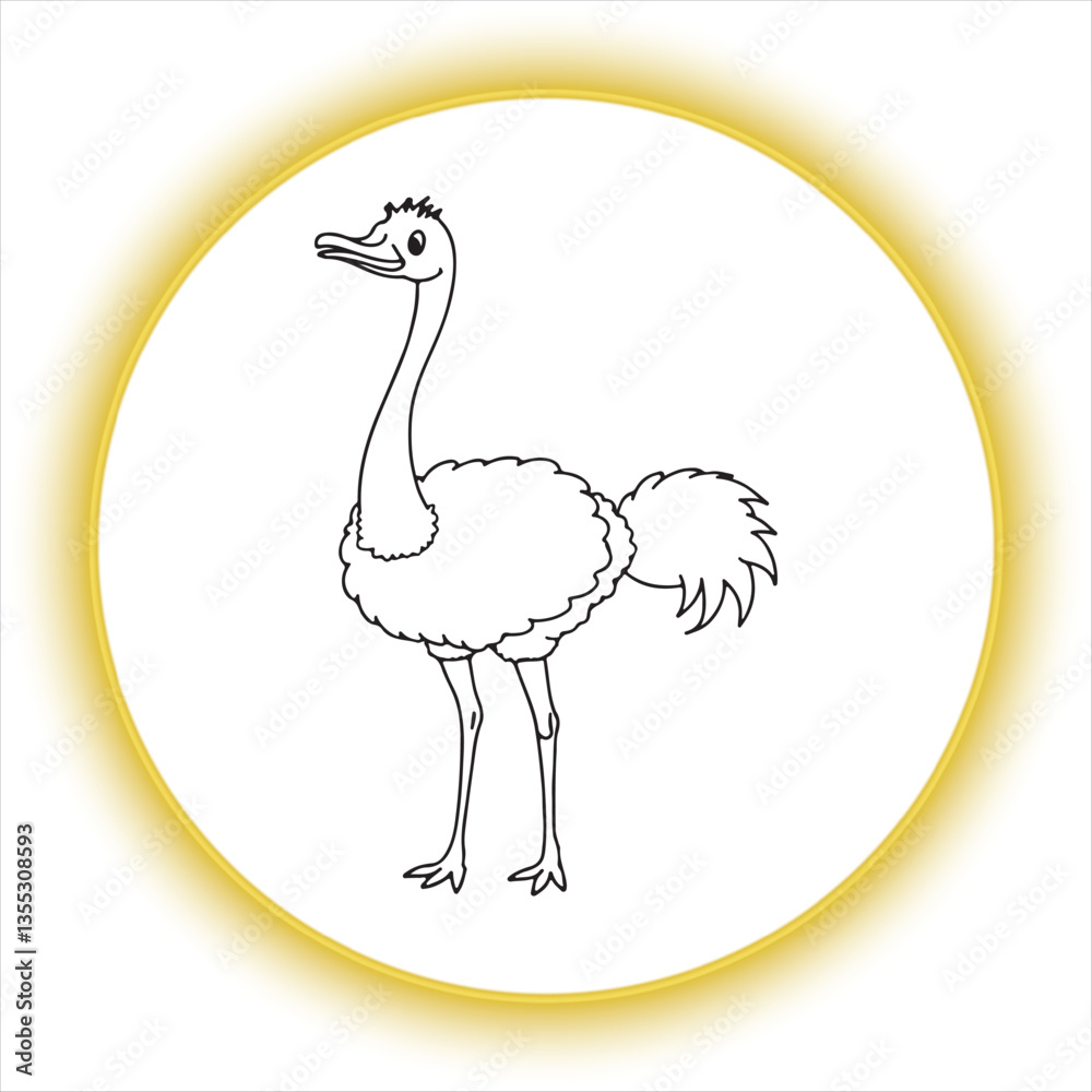 Ostrich Line Art Drawing for Coloring Book,Cute Ostrich Outline Vector ...