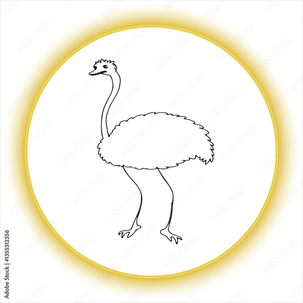 Vektor Ostrich Line Art Drawing for Coloring Book,Cute Ostrich Outline ...