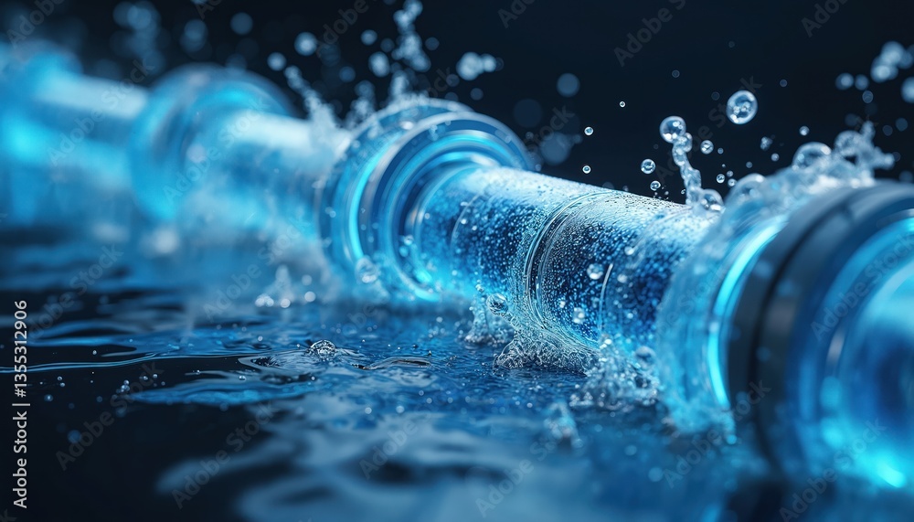 Futuristic illustration of water pipeline with leak detection tech ...