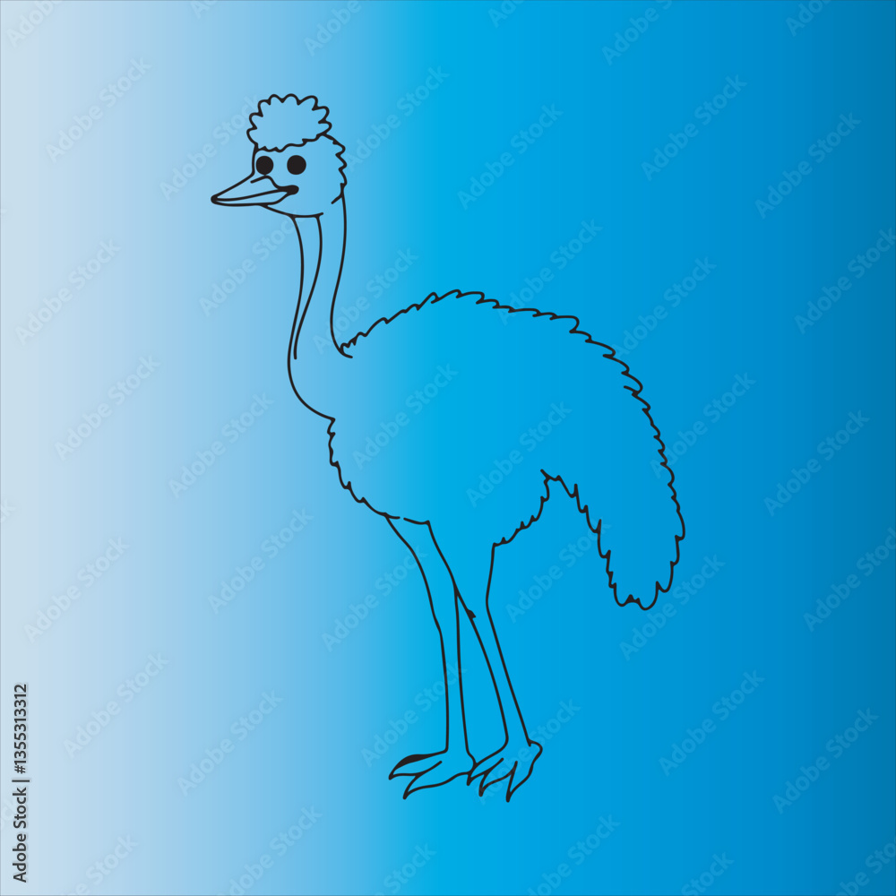 Ostrich Line Art Drawing for Coloring Book,Cute Ostrich Outline Vector ...
