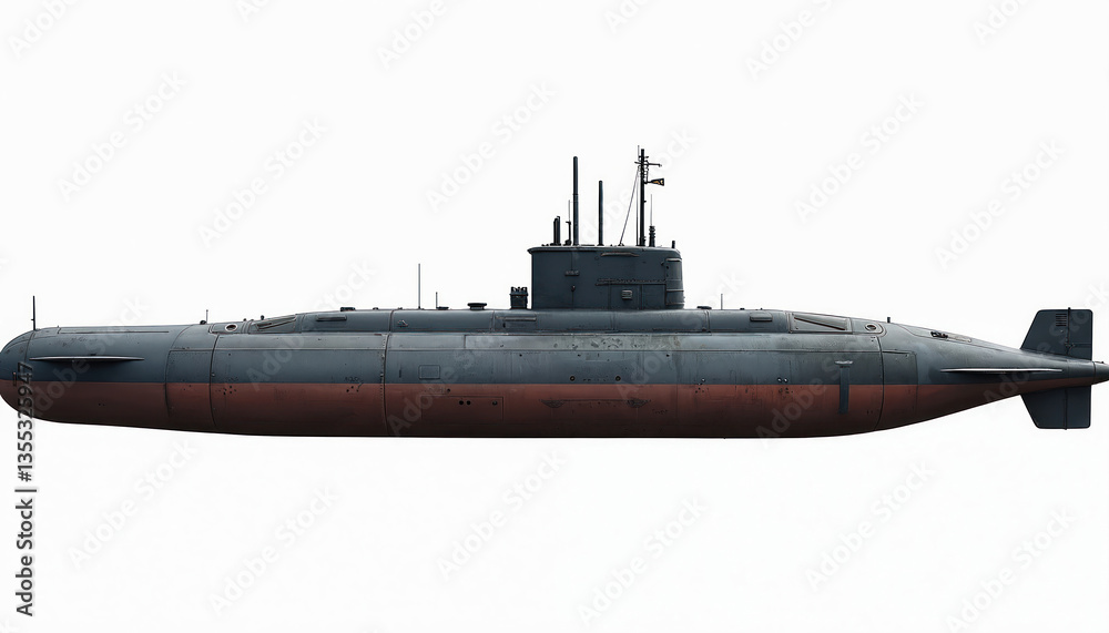 Military submarine isolated white background. Vessel features warship ...