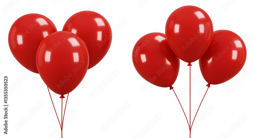 Red party balloons isolated on transparent background, cut out, ai ...