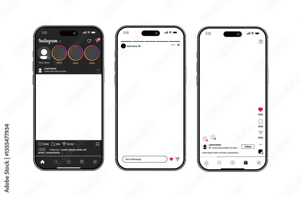 Instagram Post Reels Story mockup template frame with iPhone 16 pro Max ...