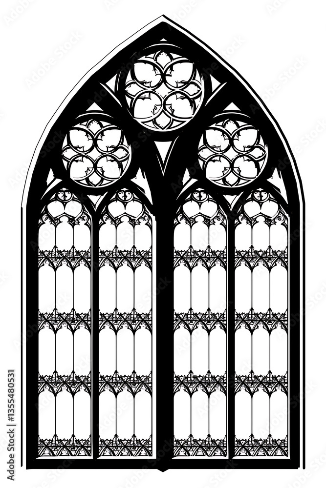 gothic window art, black and white line drawing svg of a gothic window ...