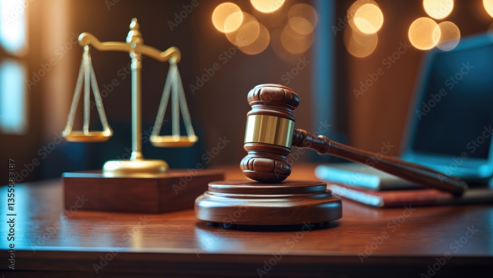 law and authority lawyer concept, judgment gavel hammer in court for ...