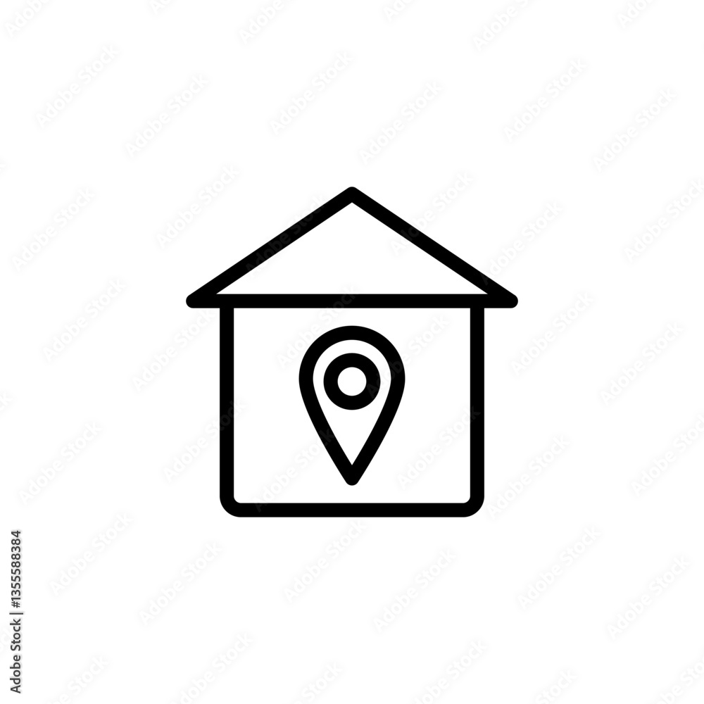house icon with location pin mark, simple flat style, illustration ...