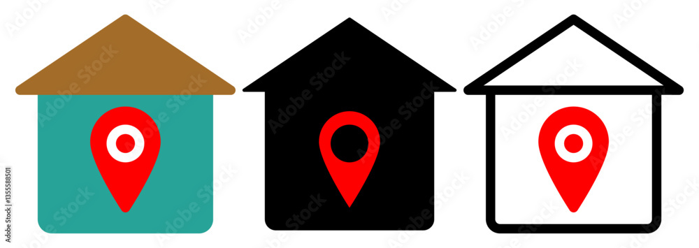 Vector de Stock house icon with location pin mark, simple flat style ...