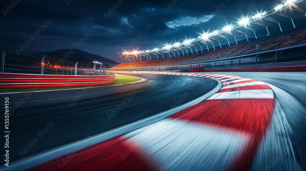 Dynamic racing circuit curve with textured asphalt surface, sweeping ...
