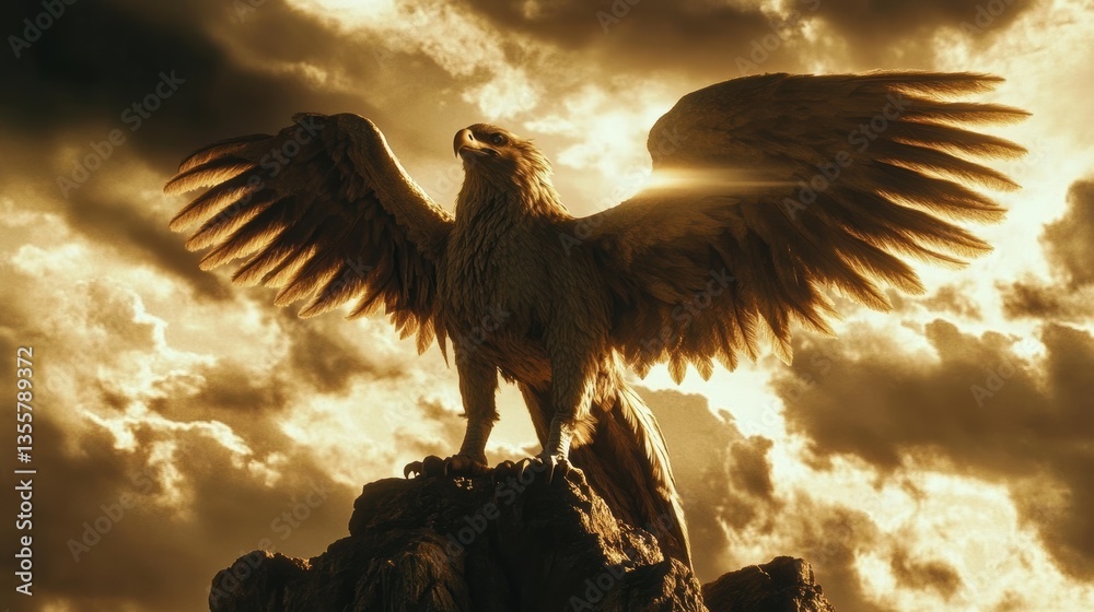 Majestic Eagle Soaring High Above Dramatic Cloudscape: A Symbol of ...