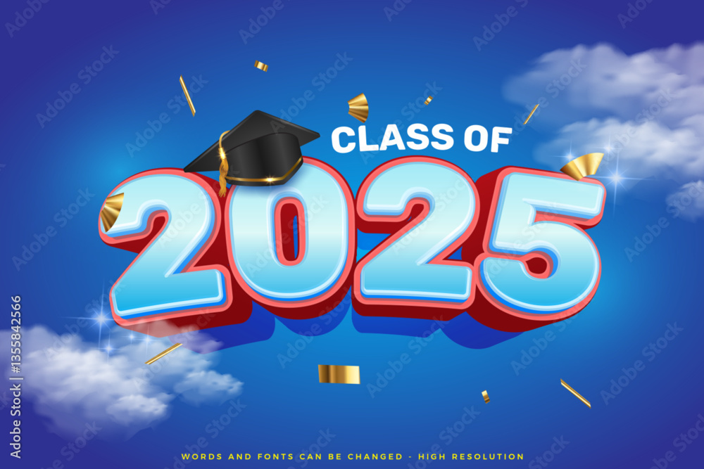 Realistic illustration for class of 2025 graduation with blue gradient ...