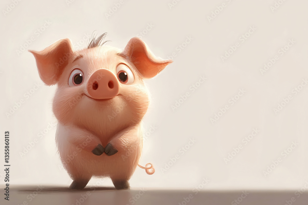 Cartoon pig illustration digital artwork pink body rounded shape curly ...