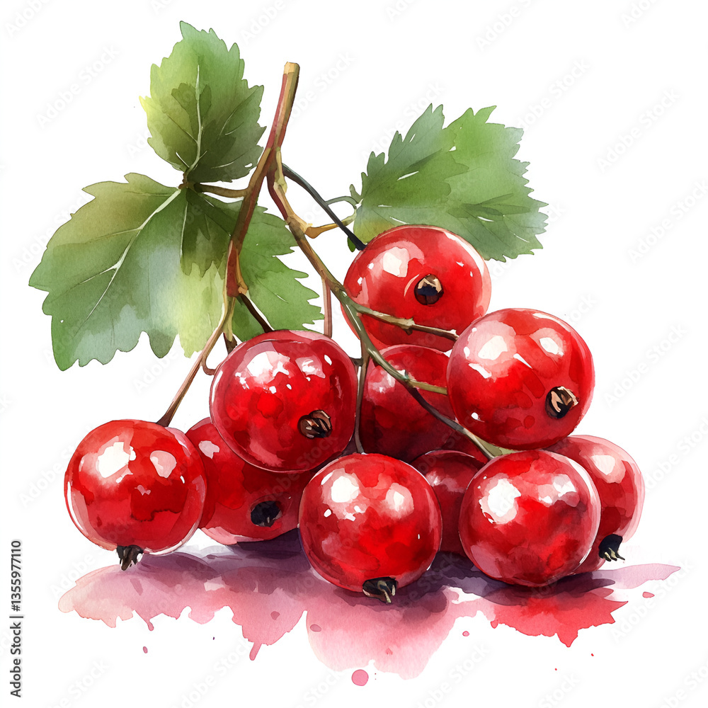 Watercolor Red Currants Realistic Botanical Illustration Stock Photo ...