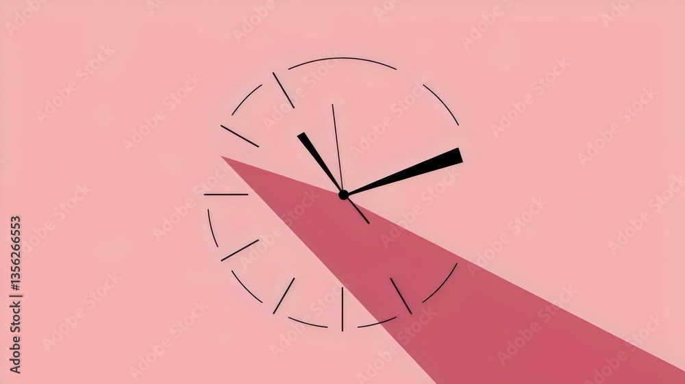 Modern illustration of a clock face with sharp angles on a red ...