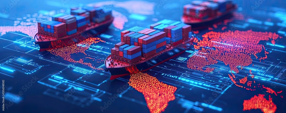 Cargo logistics and freight tracking in global network concept. 3D ...