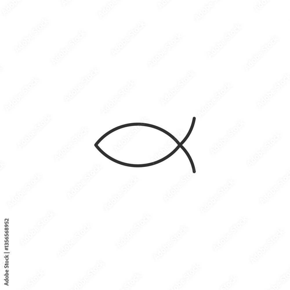 Simple linear christian fish symbol icon in black outline on white ...