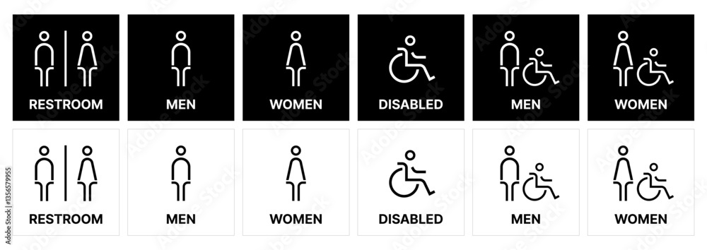 Restroom icon set. male and female toilet symbols. disabled icon ...