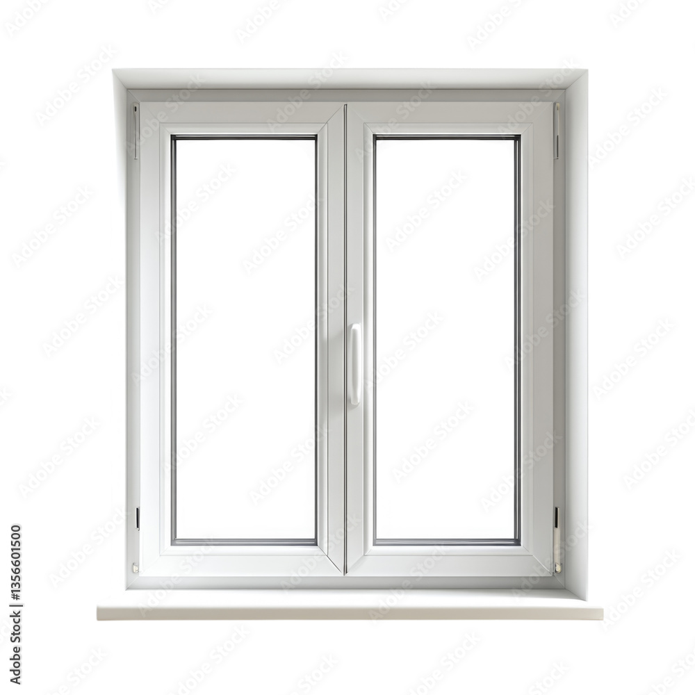 Modern double-hung window with white frames and clear glass isolated on ...