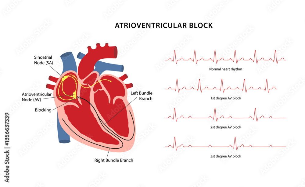 Atrioventricular block. Сardiac conduction system diagram with main ...