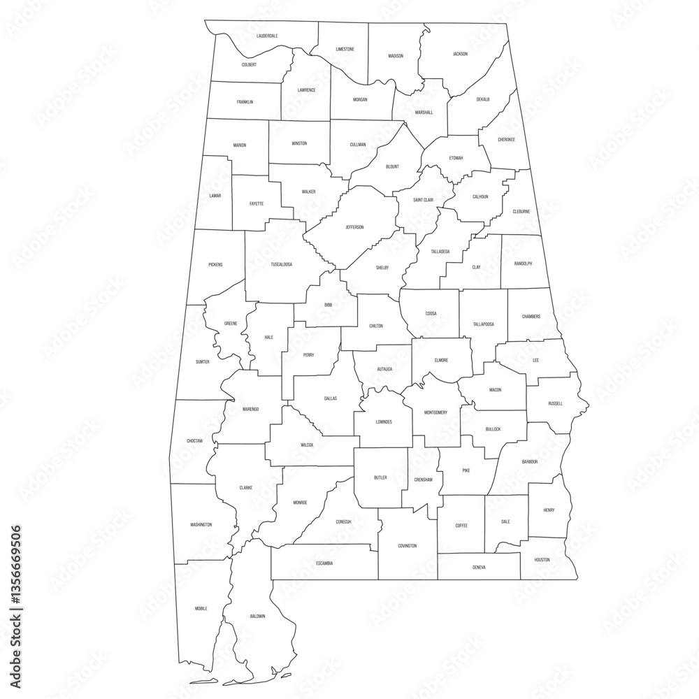 Stock-Vektorgrafik „Alabama, AL - detailed political map of US state ...