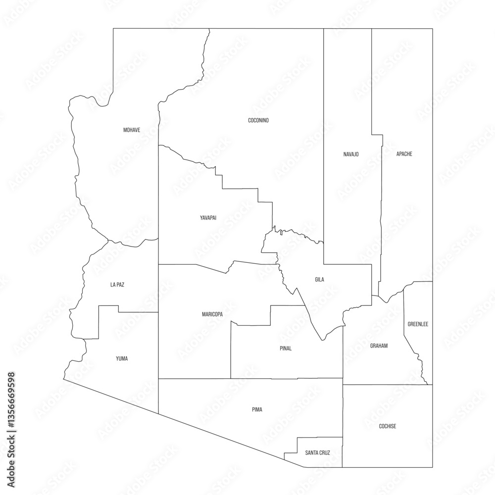 Arizona, AZ - detailed political map of US state. Administrative map ...