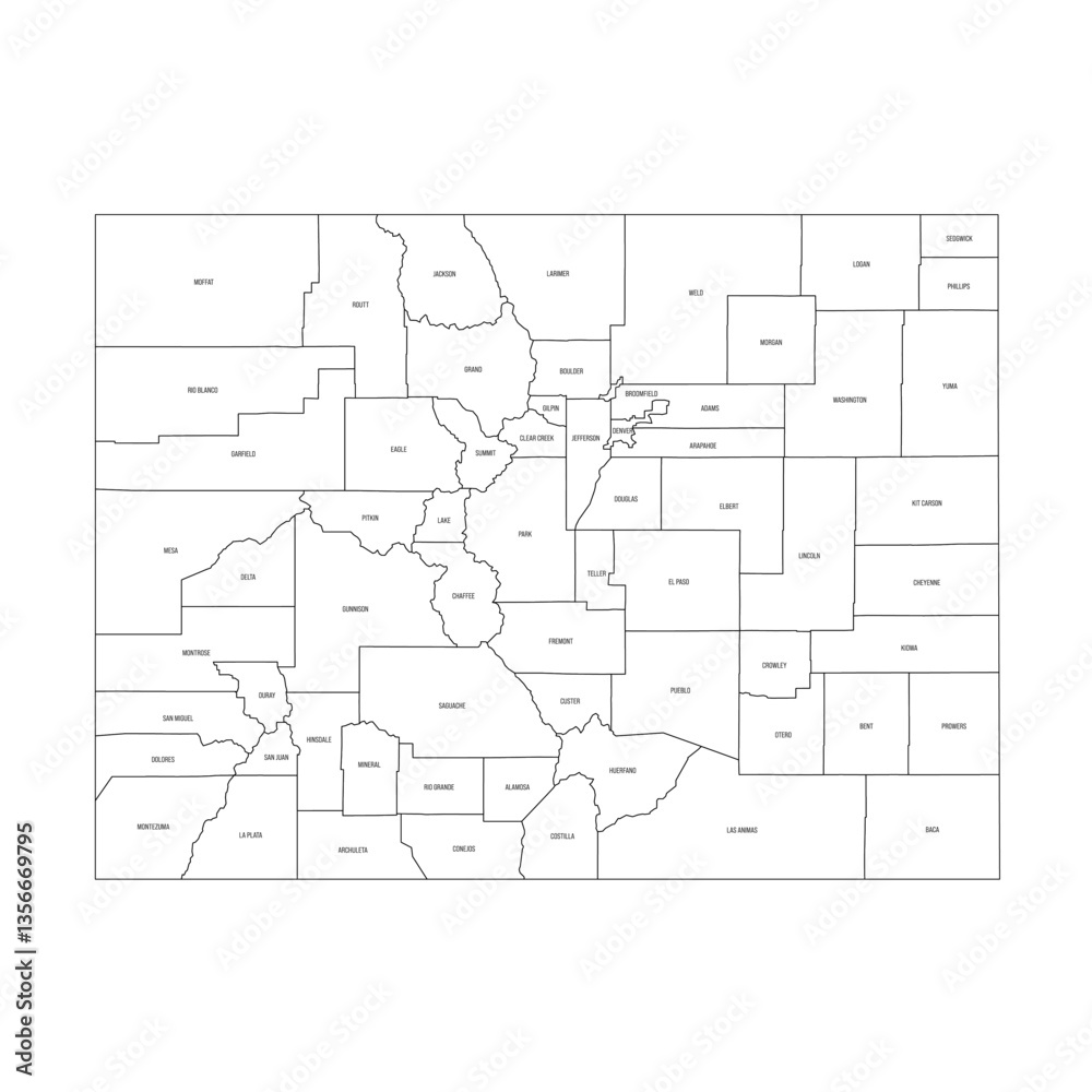 Colorado, CO - detailed political map of US state. Administrative map ...