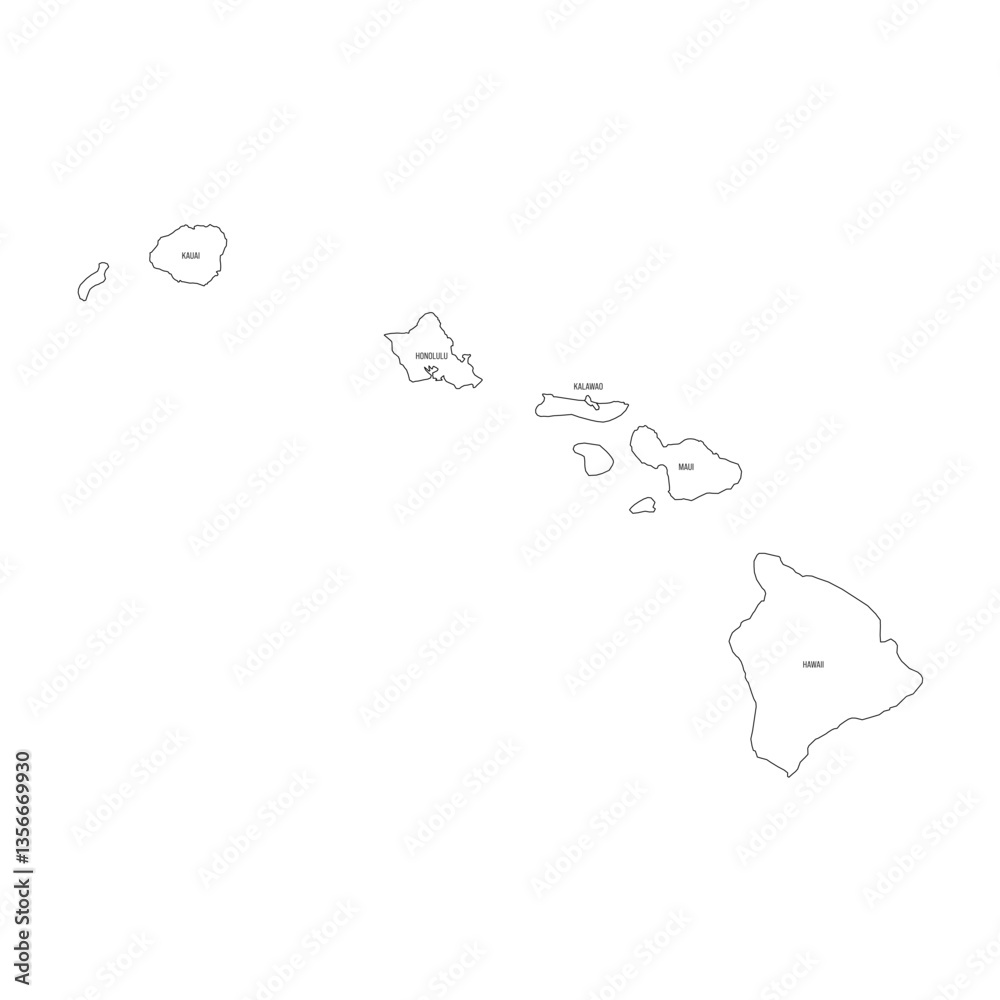 Hawaii, HI - detailed political map of US state. Administrative map ...